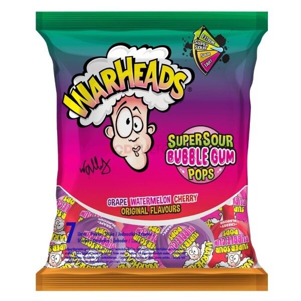Warheads Super Sour Bubblegum Assorted Flavours Pops